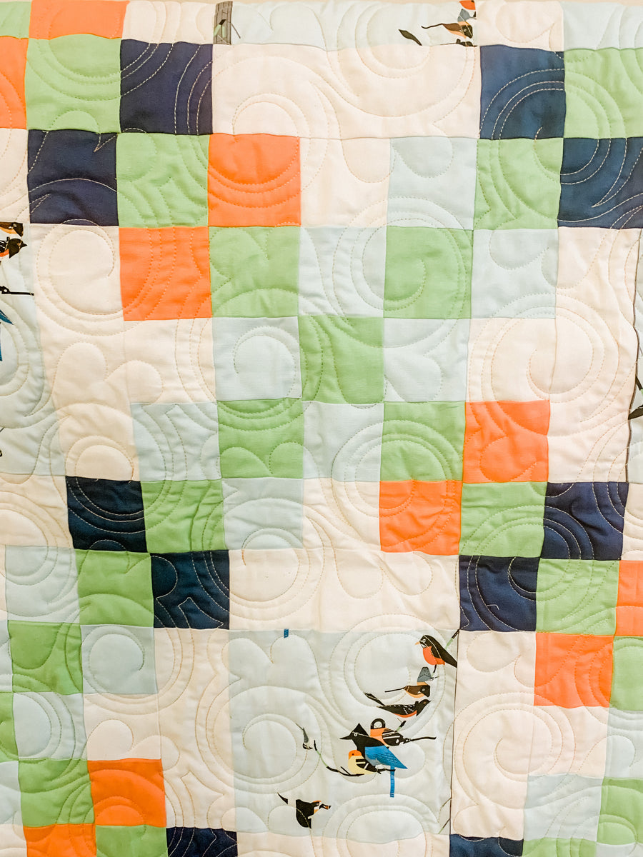 Vintage-inspired Mid Century Bird: Handmade Throw Quilt in Blue and Gr ...